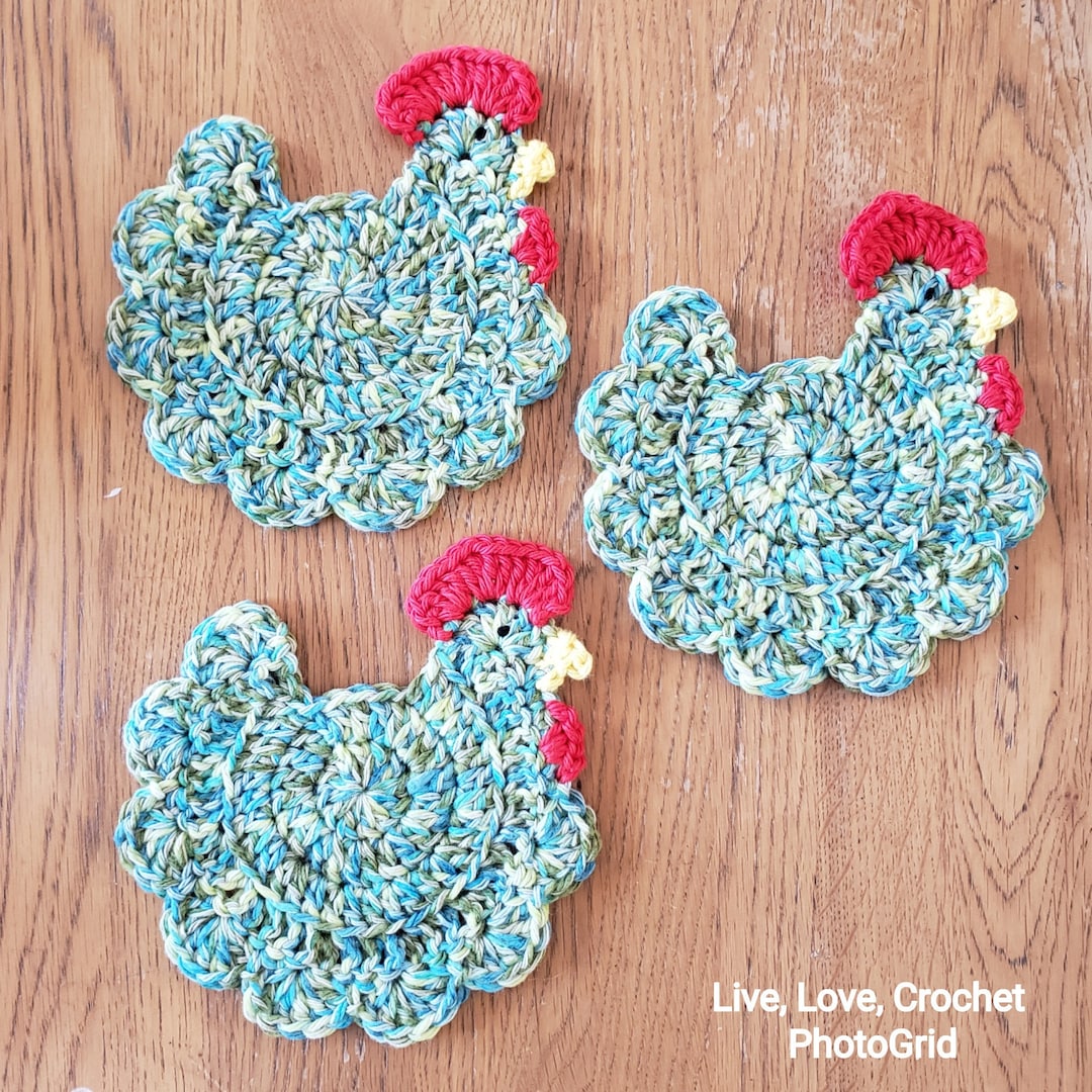 Chicken / Hen Coasters - Set of 3 Green/blue/yellow Speckle, Farmhouse ...