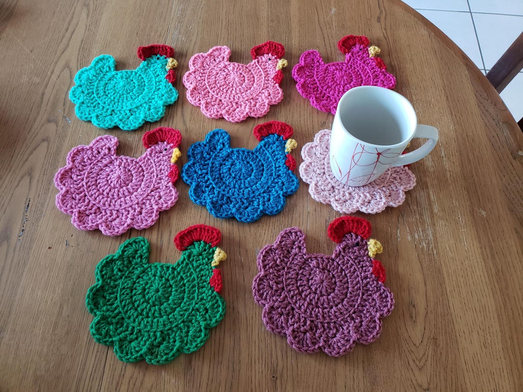 Chicken / Hen Coasters - Set of 8 Fun Colors! Farmhouse Decor, Rooster ...