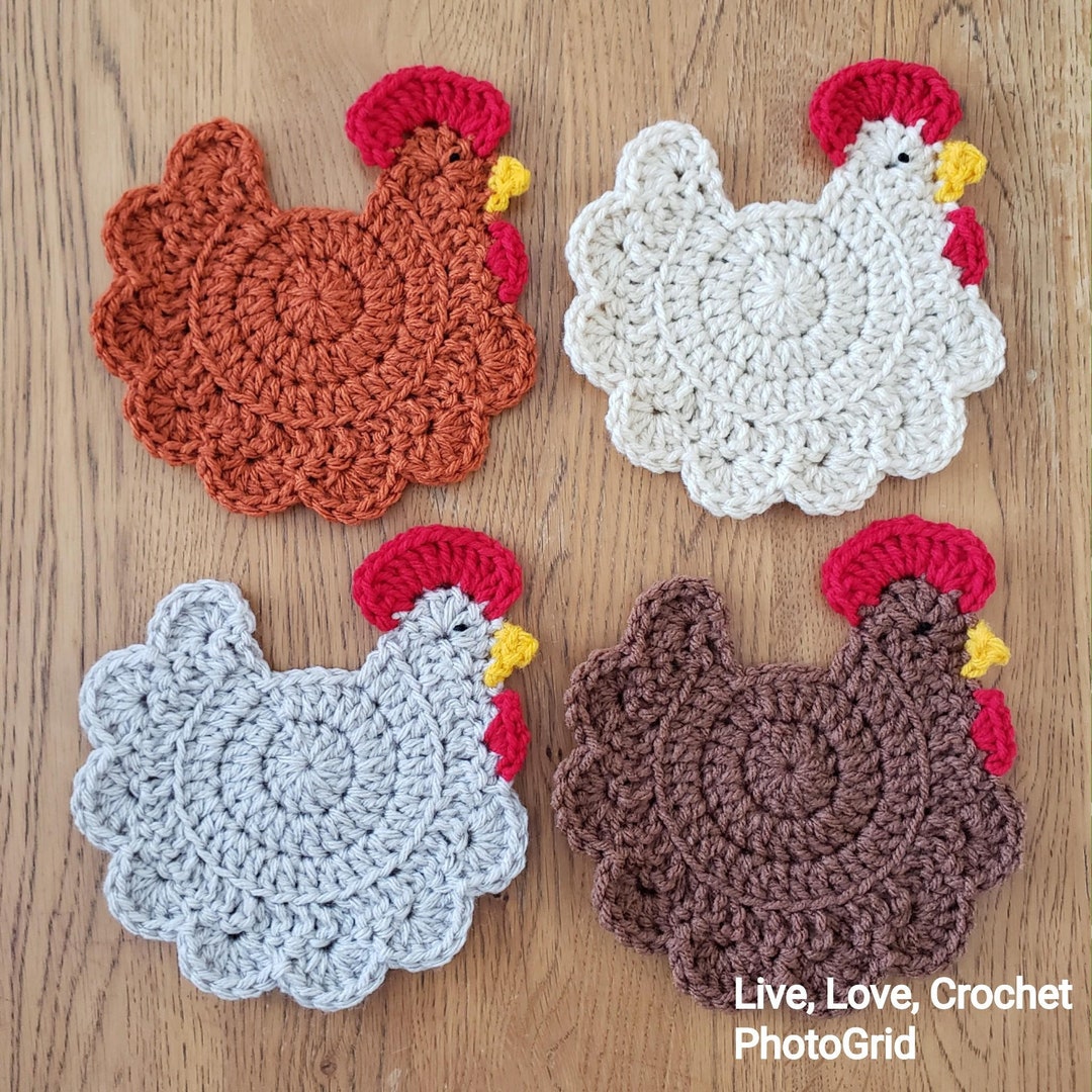 Chicken / Hen Coasters Set of 4, Farmhouse Decor, Rooster, Housewarming ...