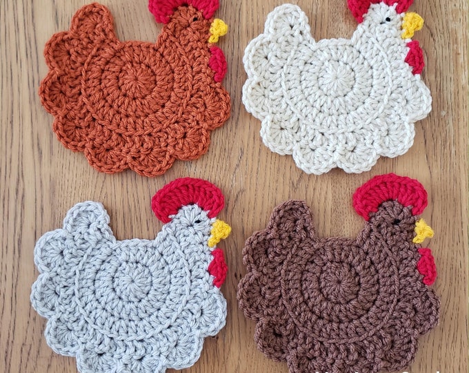 Chicken / Hen Coasters Set of 4, Farmhouse Decor, Rooster, Housewarming ...