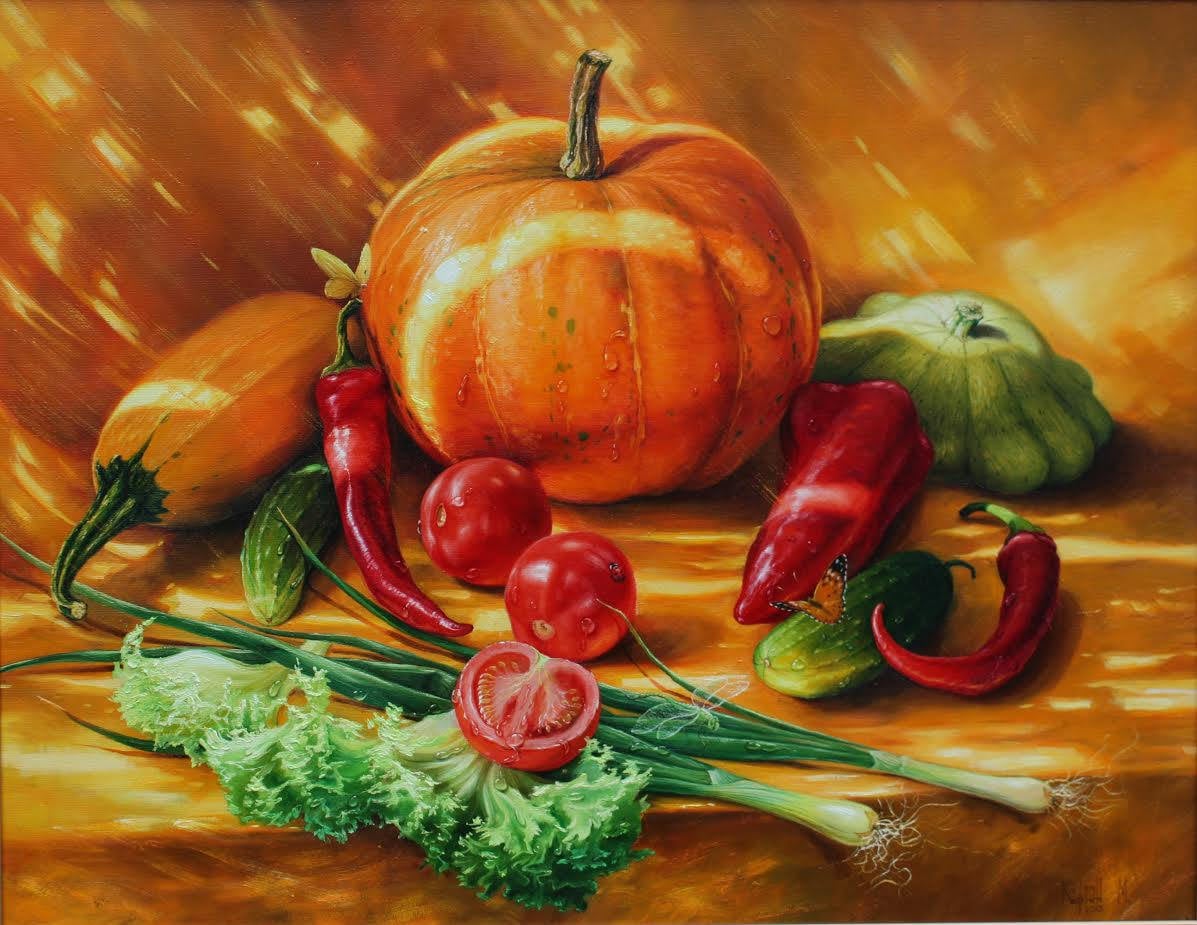 Still Life With Vegetables, Pumpkin Oil Painting, Autumn Still Life ...