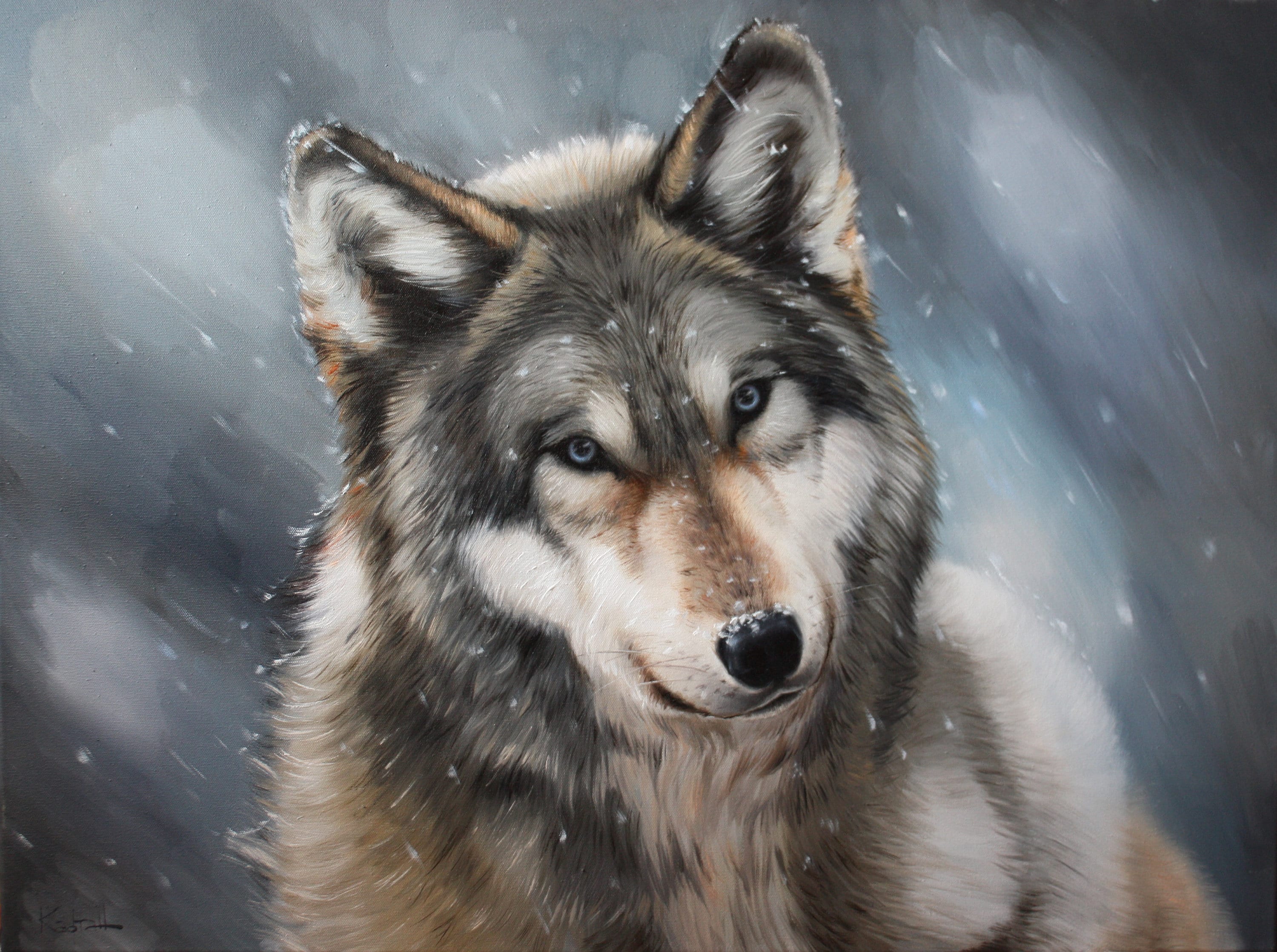 Wild Wolf, Wild Wolf Painting, Wolf on Canvas, Winter Wolf, Original ...