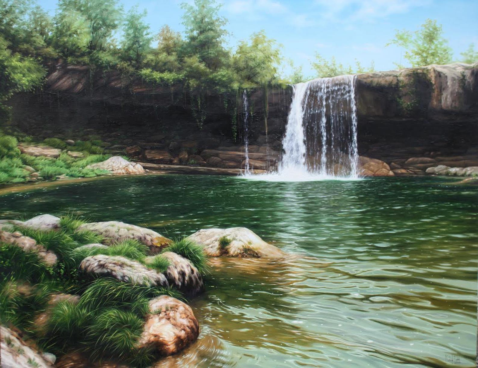 Waterfall Oil Painting, Oil Water Painted, Waterfall Art on Canvas ...