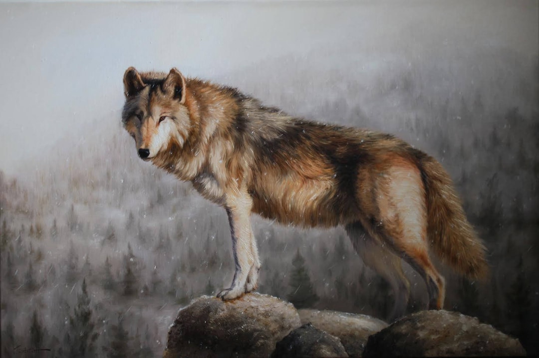 Winter Landscape With Wolf, Wolf Art by Mykola Kaftan, Animals Art ...