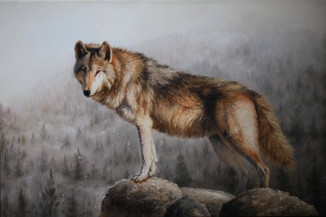 Winter Landscape With Wolf, Wolf Art by Mykola Kaftan, Animals Art ...