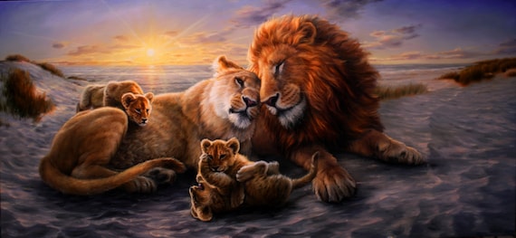 Lion Family Painting Original Wall Art Realistic Painting - Etsy