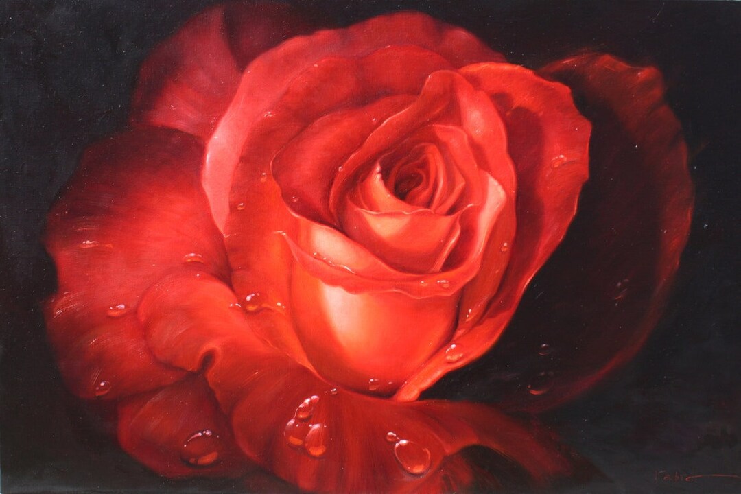 Original Oil Painting, Red Rose Art, Mykola Kaftan Artwork. Oil Flowers ...