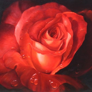 Original Oil Painting, Red Rose Art, Mykola Kaftan Artwork. Oil Flowers ...