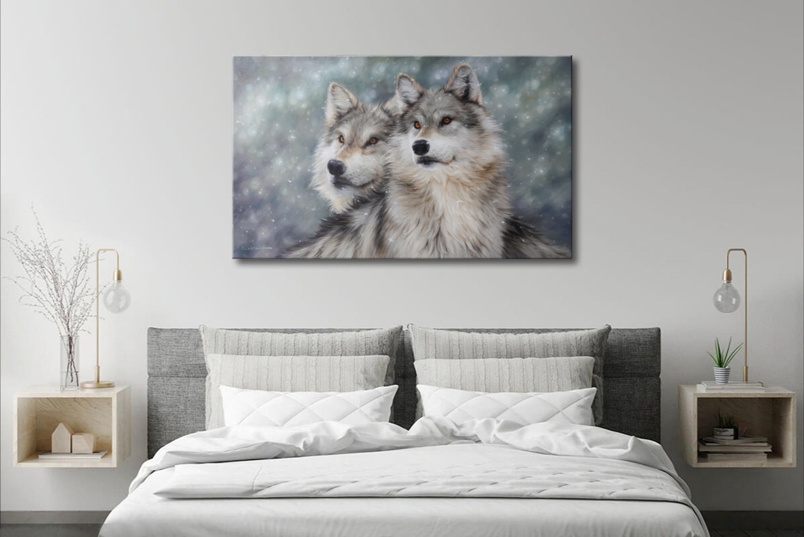 Winter Wolves Unique Art, Nature Art, Pair of Grey Wolves, Express ...