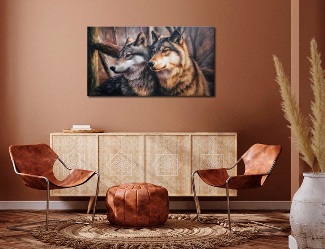 Wolves Wall Art Original, Animals Painting on Canvas, Gift for Wedding ...