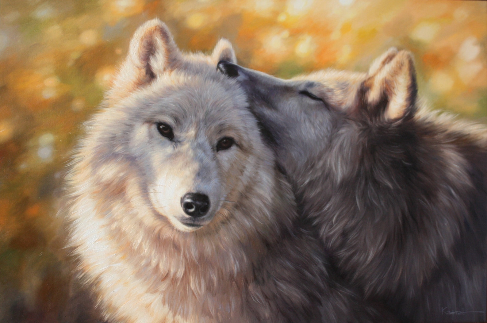 Original Pair of Wolves Painting, Animals Love Art, Gift for Wedding ...