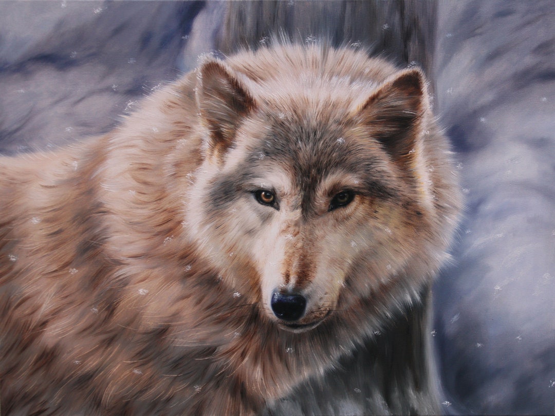 WILD WINTER WOLF Painting, Realism Animals Portrait, Original Oil ...