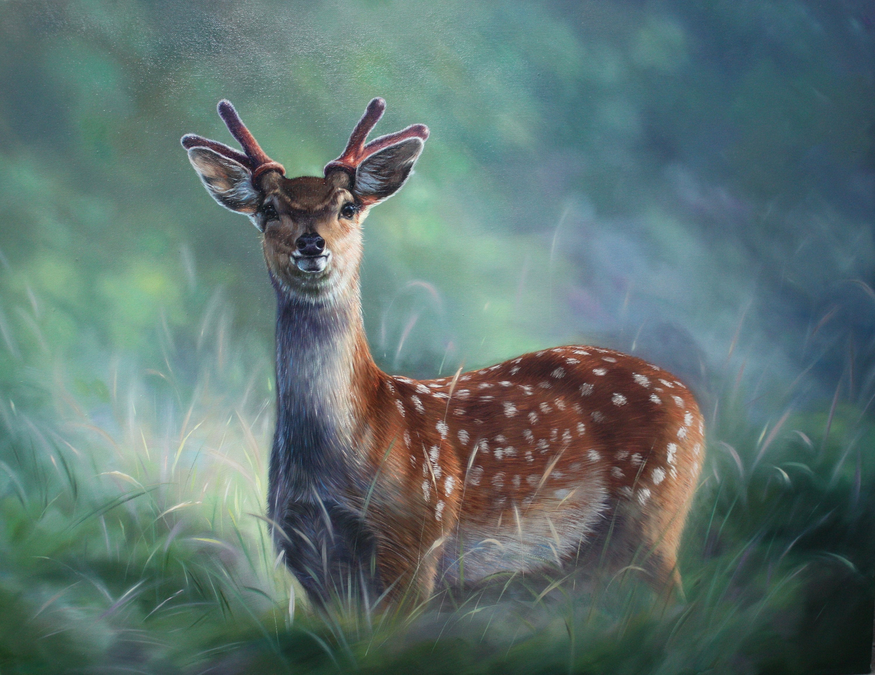 Wald Hirsch Malerei, Original Kunst, Fertig zum Aufhängen, Hirsch ...