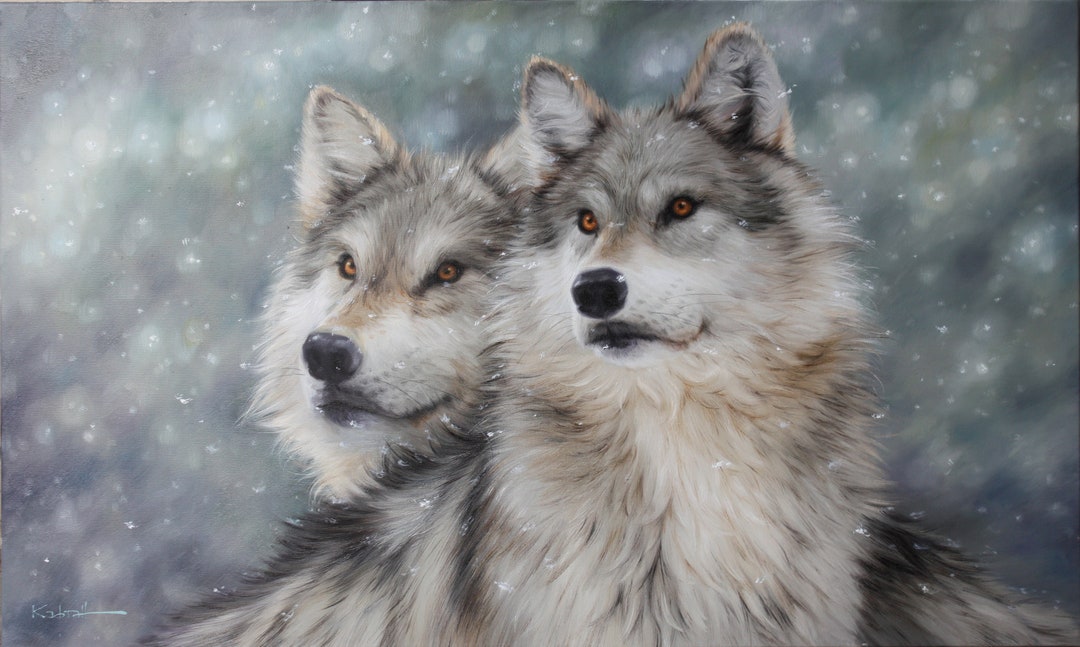 Winter Wolves Unique Art, Nature Art, Pair of Grey Wolves, Express ...