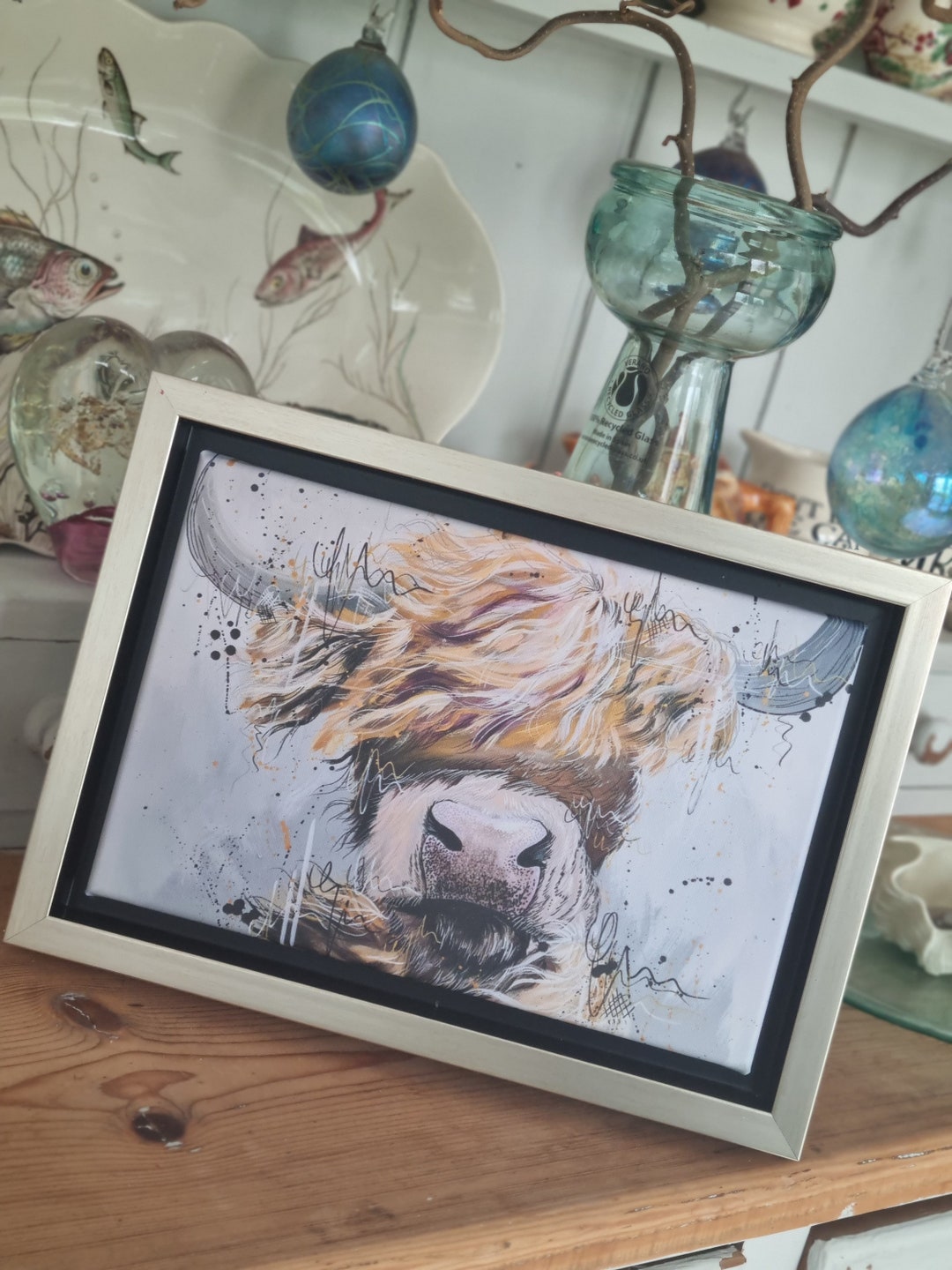 Windy Cow Highland Cow Painting Framed Canvas Print Artwork - Etsy