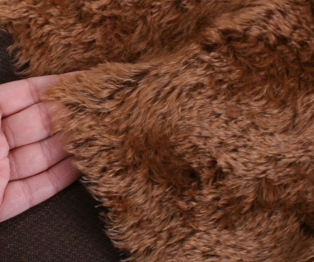 Mohair Teddy Bear Fabric 20mm Whirl Caramel on Brown for Traditional ...