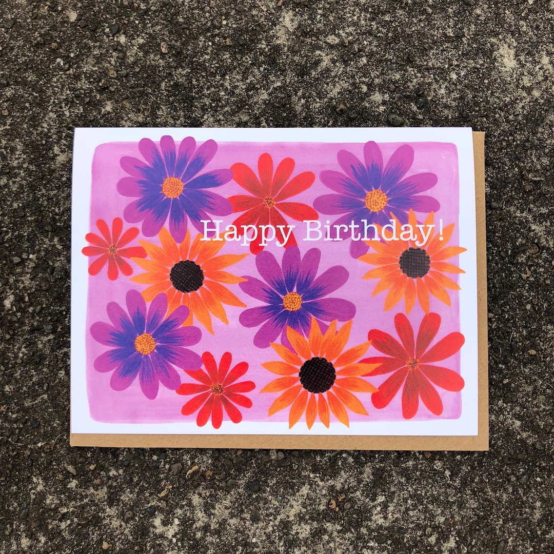 Flower Power "happy Birthday" Card - Etsy