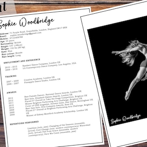 Dance Resume Template Word, With Photo, CV Template, Dancer CV ...