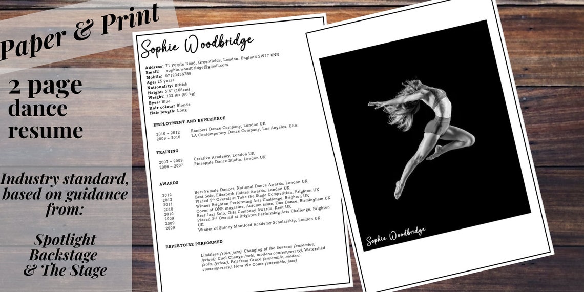 Dance Resume Template Word, With Photo, CV Template, Dancer CV ...