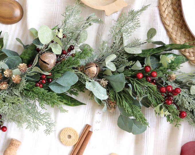 Rustic Primitive Christmas Garland: Handmade Artificial Jingle Bell ...