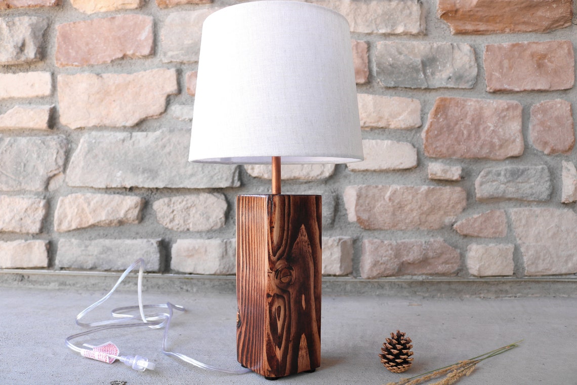 Rustic Wooden Table Lamp Reclaimed Wood Beam Table Lamp | Etsy