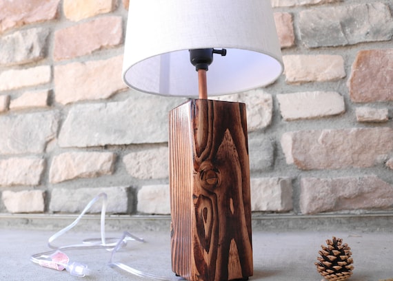 Rustic Wooden Table Lamp Reclaimed Wood Beam Table Lamp | Etsy