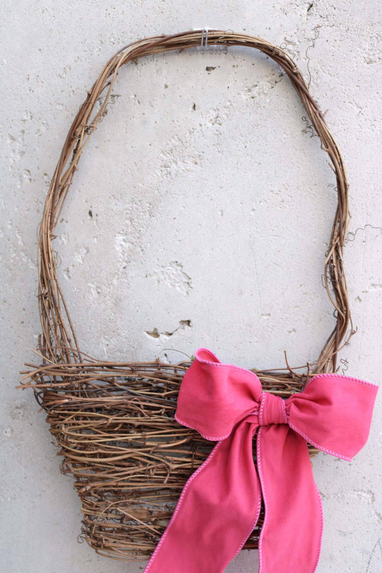 Grapevine Wall Basket With Pink Fuchsia Bow: Rustic Wall Hanging ...