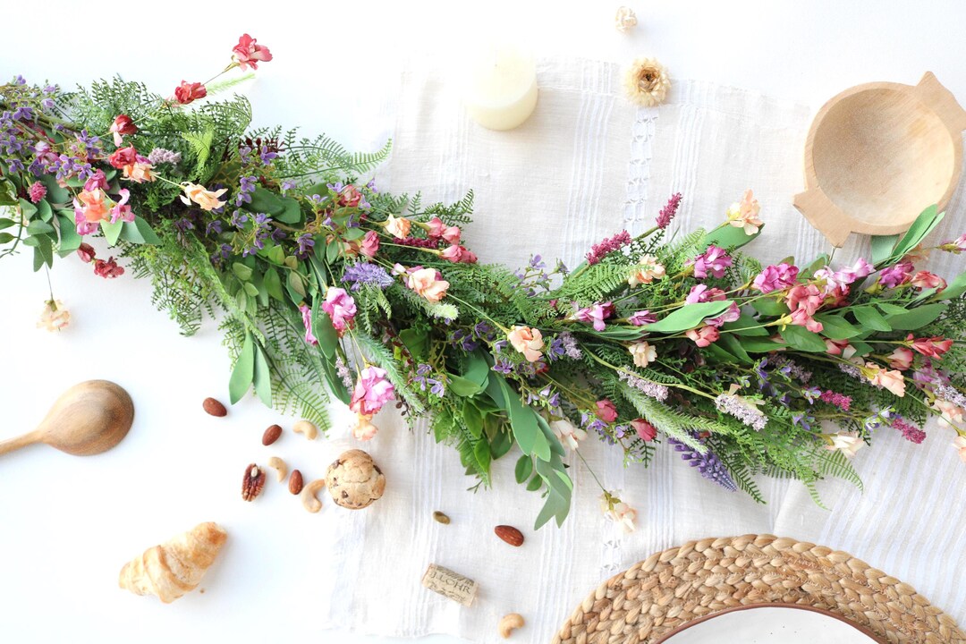 Spring Wildflower Garland: Artificial Handmade Spring Meadow Mantel ...