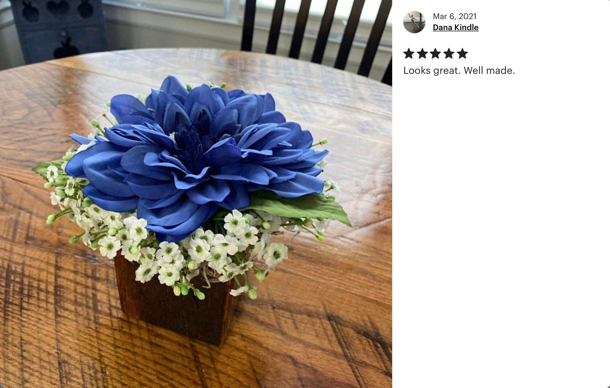 Blue Dahlia Rustic Floral Arrangement Handmade Wooden | Etsy