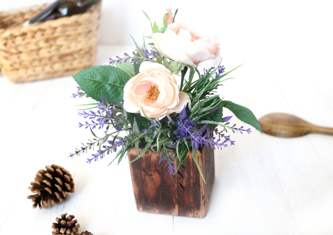 Rustic Floral Arrangement | Summer Table Centerpiece Roses Lavender ...