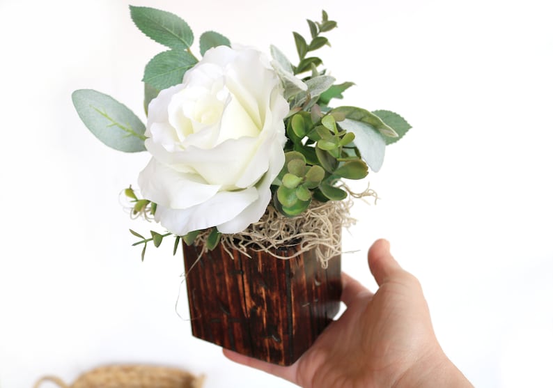 White Roses Rustic Flower Arrangement Handmade Small Floral - Etsy