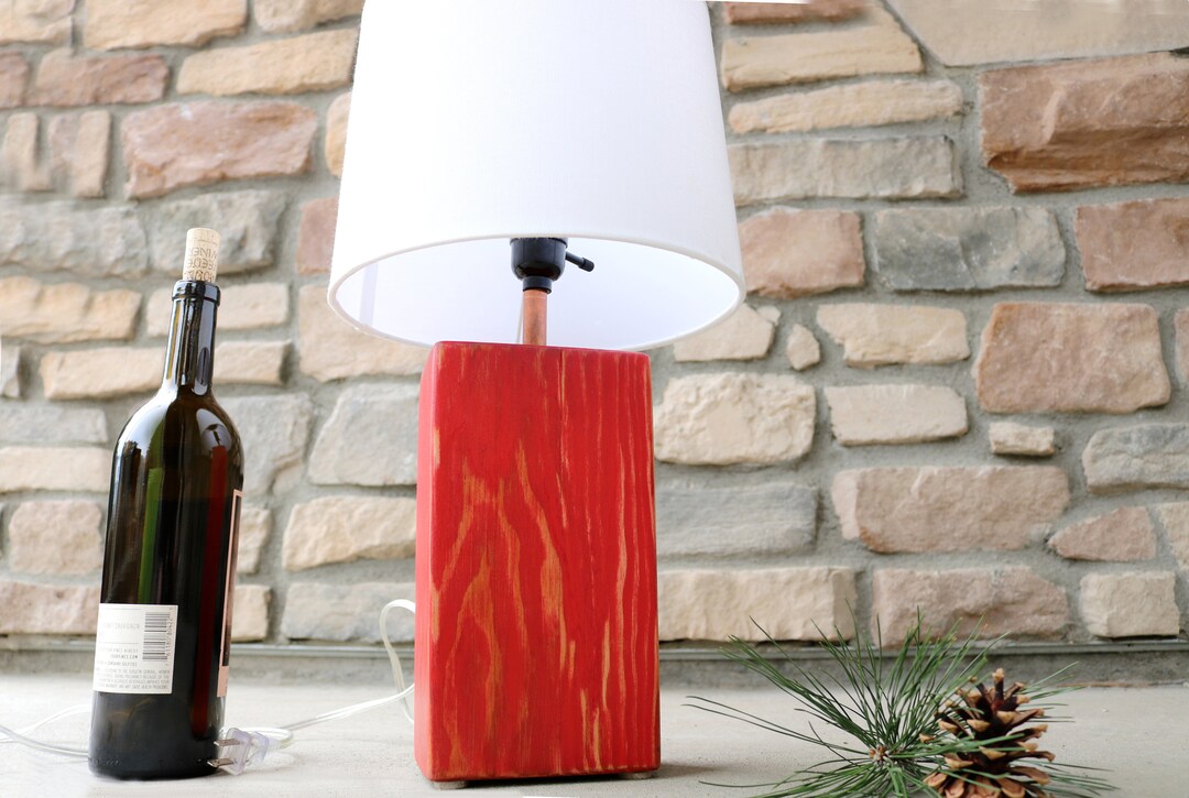 Accent Wood Lamp Base | Handcrafted Solid Wood Red Table Lamp Bedroom ...
