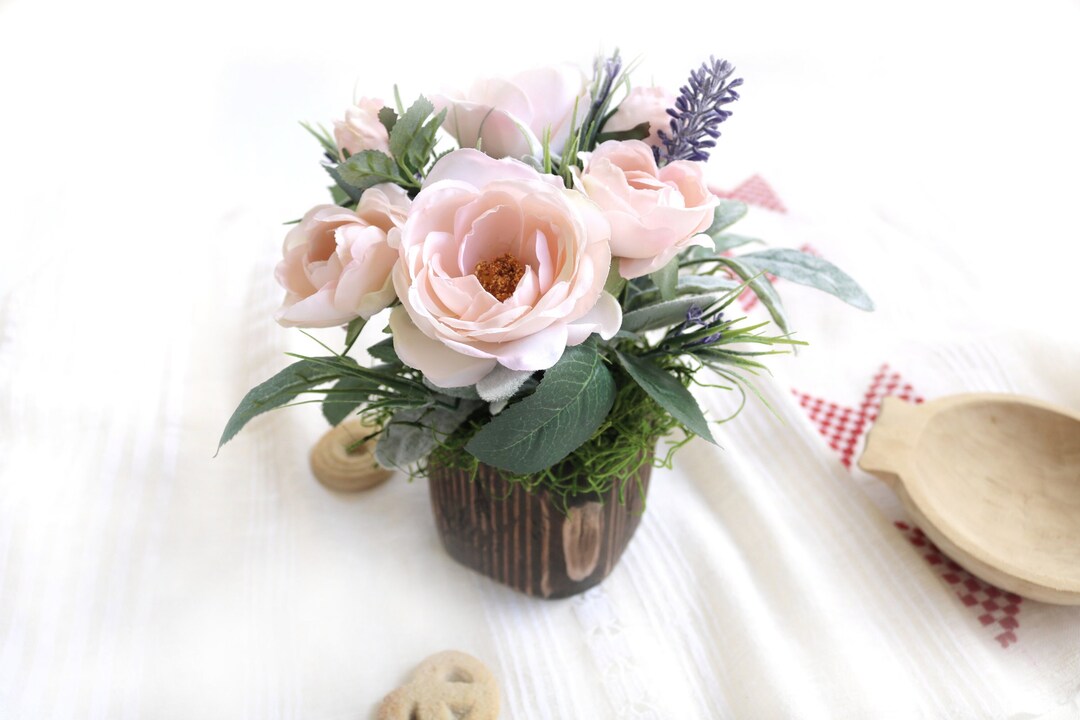 Rustic Flower Arrangement Artificial Blush Pink Roses - Etsy