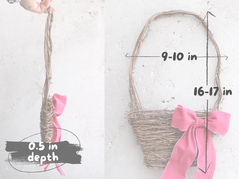 Grapevine Wall Basket With Pink Fuchsia Bow: Rustic Wall Hanging ...