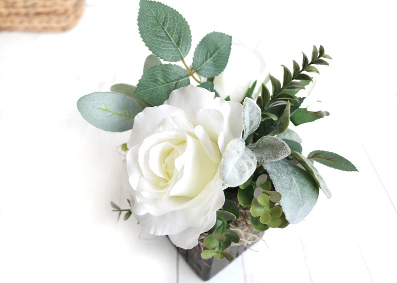 White Roses Rustic Flower Arrangement Handmade Small Floral - Etsy