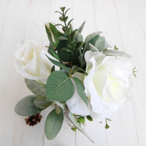 White Roses Rustic Flower Arrangement Handmade Small Floral - Etsy
