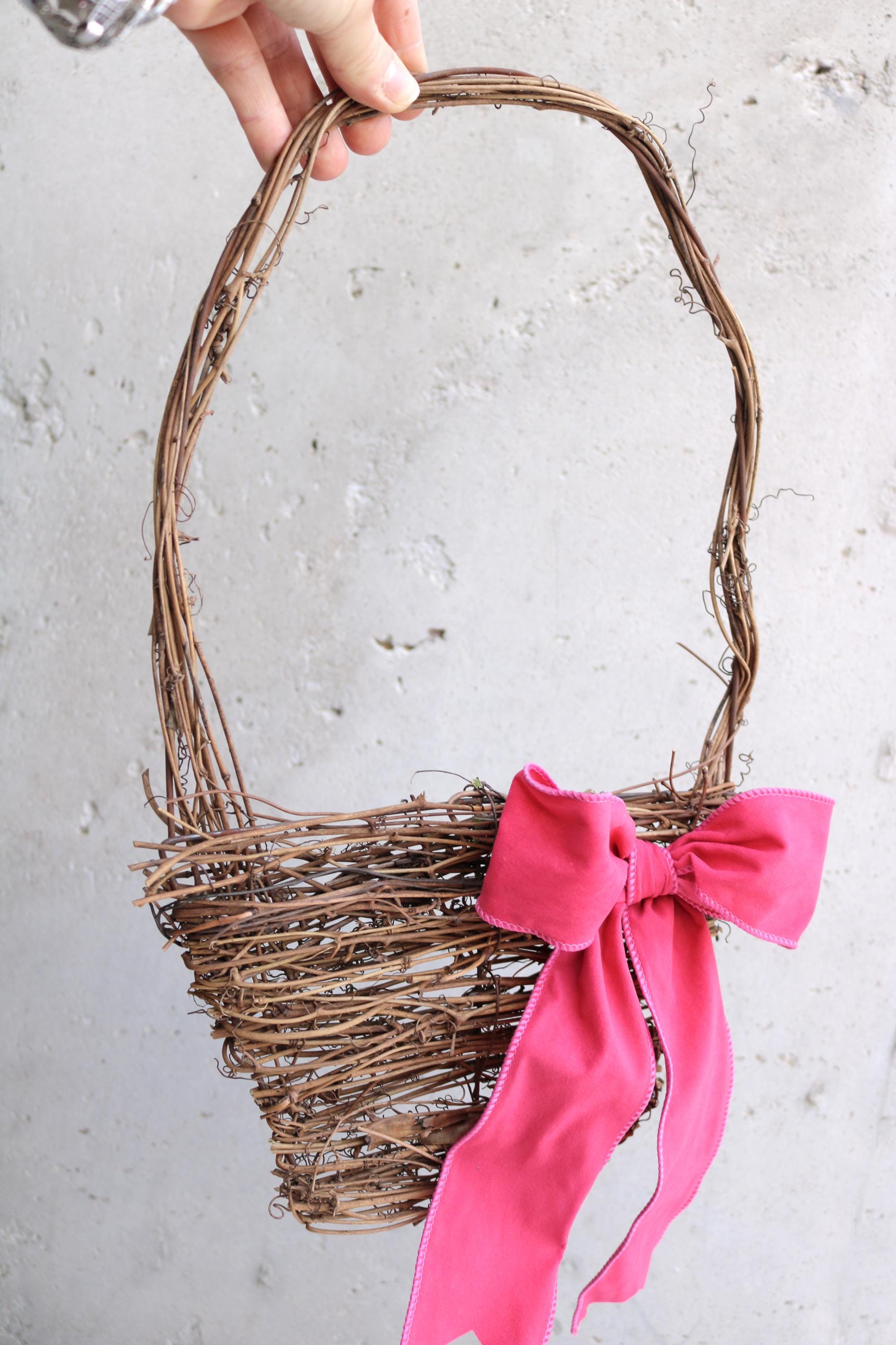 Grapevine Wall Basket With Pink Fuchsia Bow: Rustic Wall Hanging ...