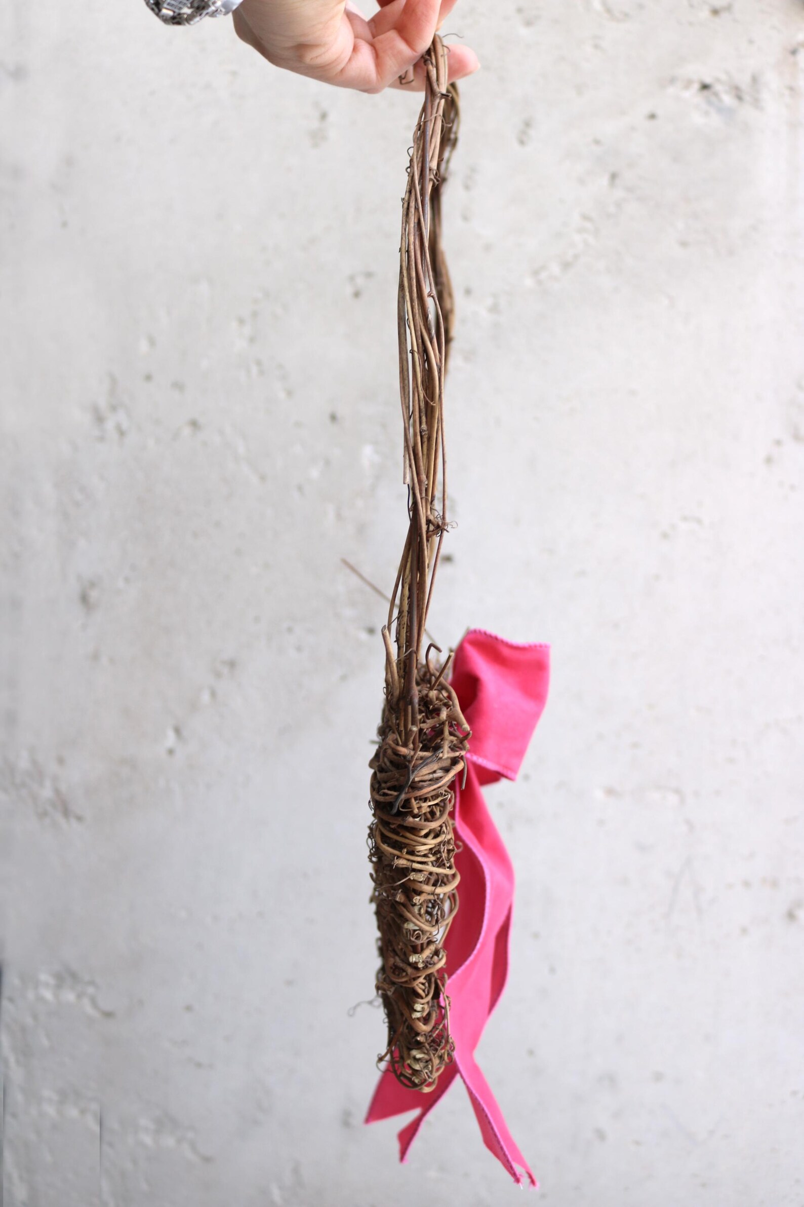 Grapevine Wall Basket With Pink Fuchsia Bow: Rustic Wall Hanging ...