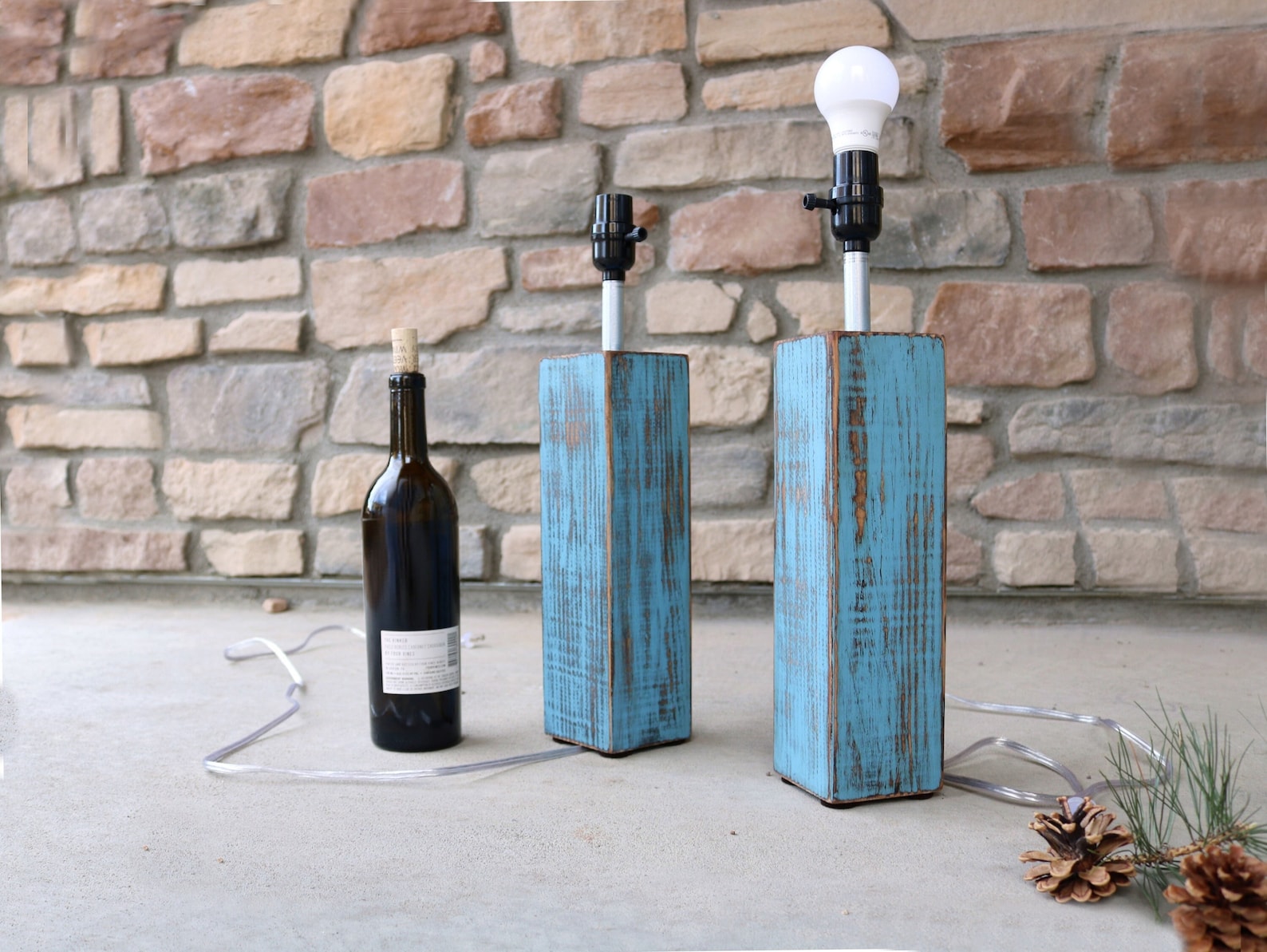 Rustic Wood Table Lamps SET of 2 Handmade Distressed Blue - Etsy