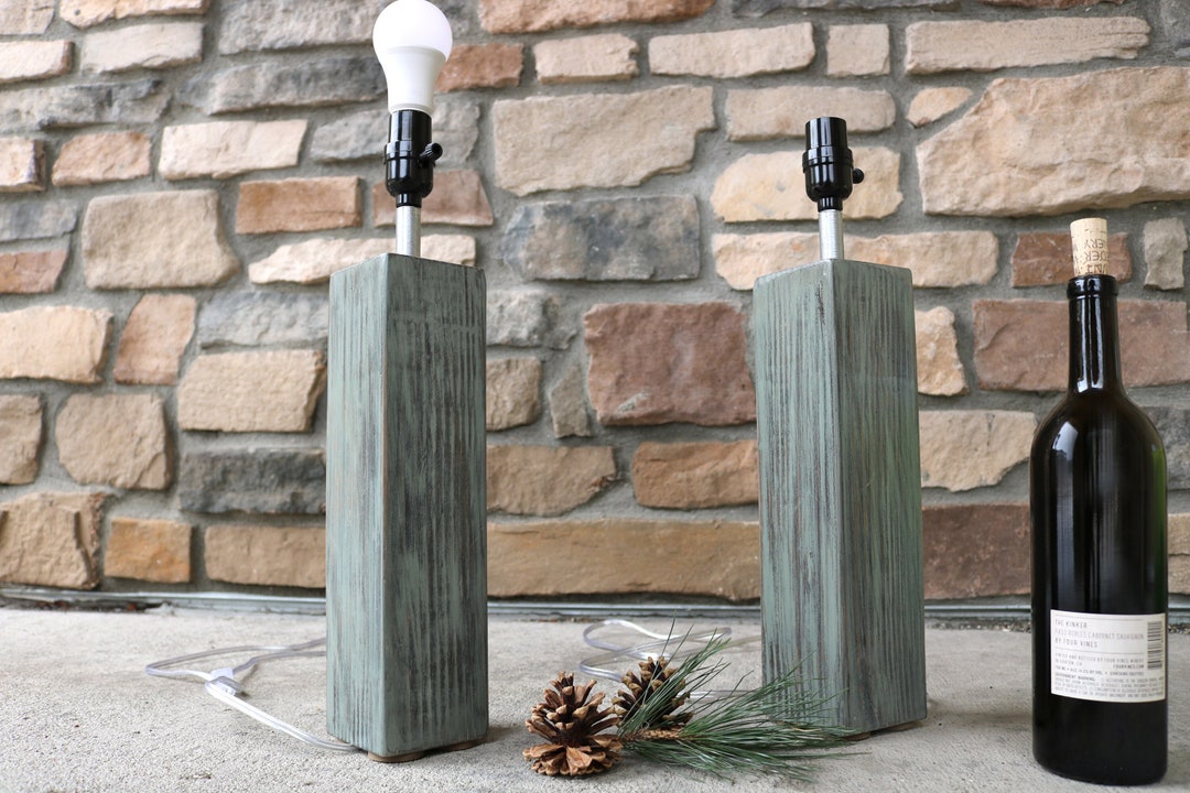 Modern Farmhouse Table Lamps SET of 2 | Handcrafted Solid Wood Lamps ...