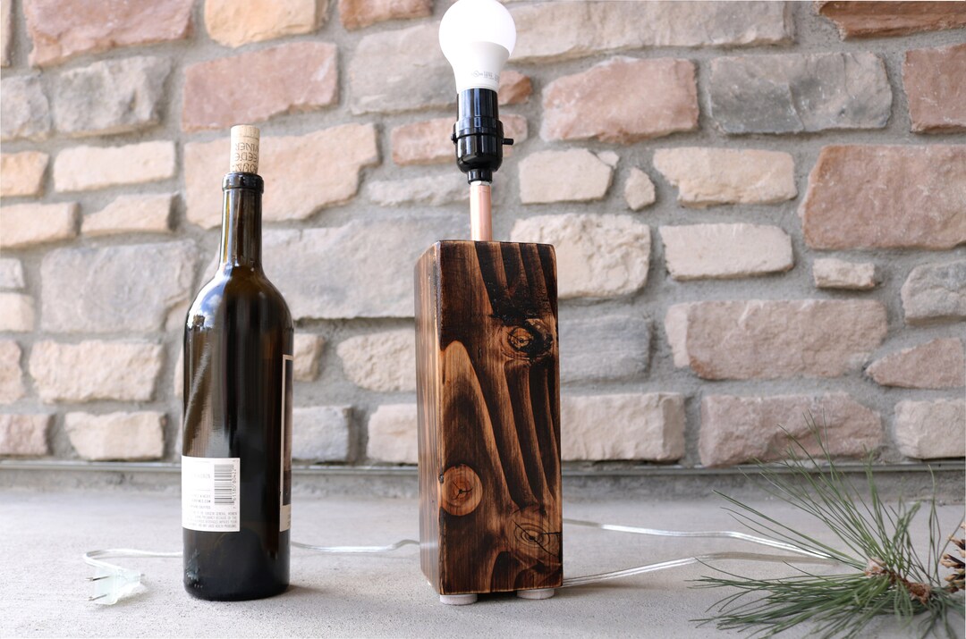 Wood Table Lamp Base | Handcrafted Nightstand Lamp Walnut Finish Small ...