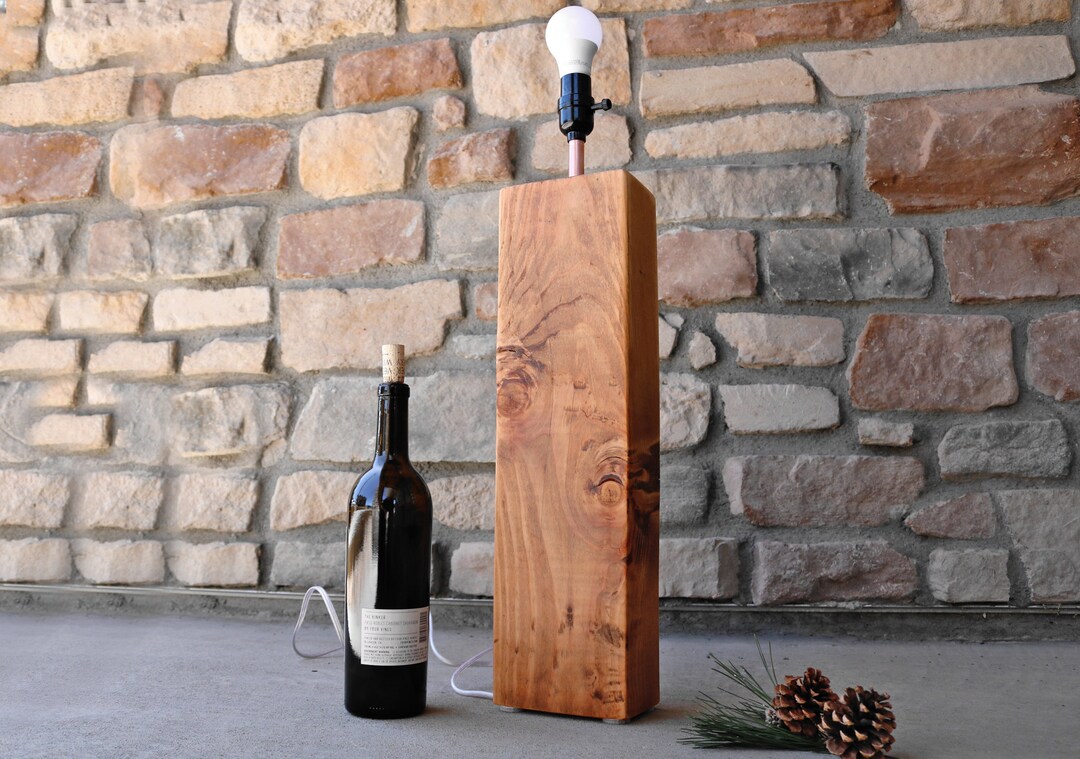 Rustic Tall Wood Table Lamp Handmade Natural Wooden Lamp Base Buffet ...