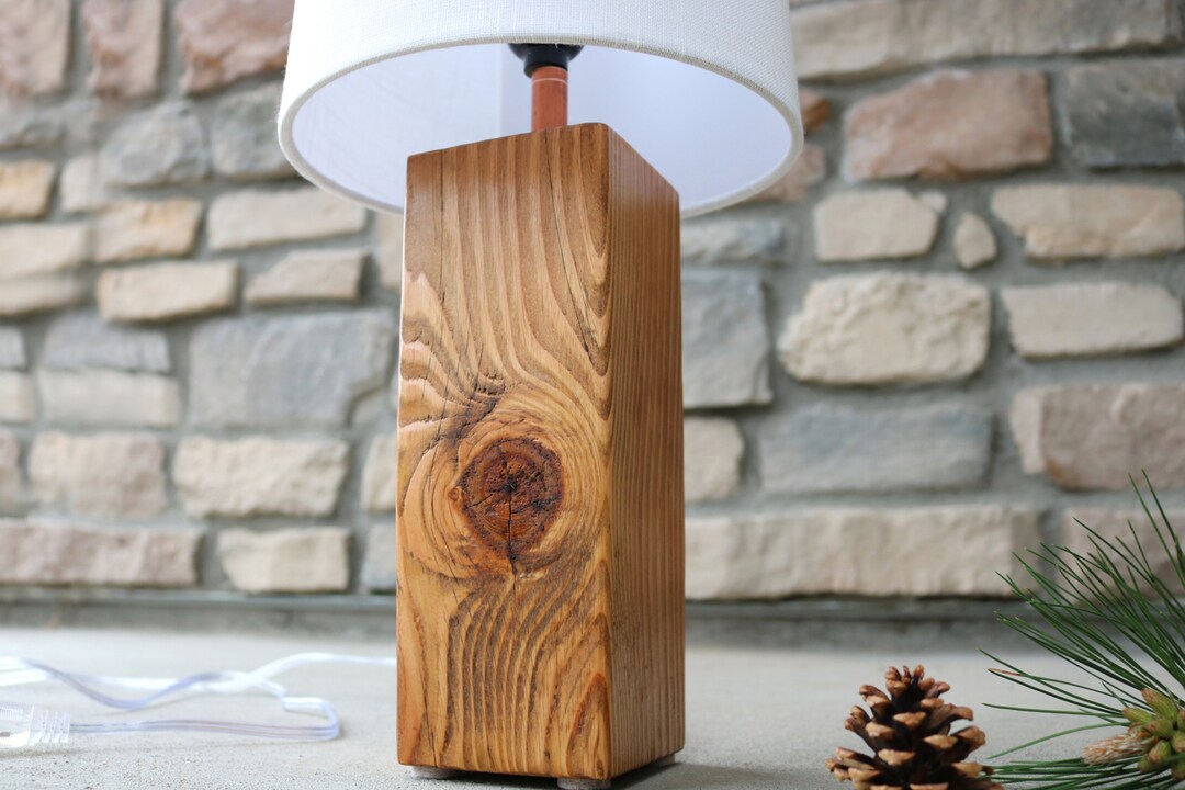 Rustic Modern Wood Table Lamp | Handcrafted Reclaimed Wood Side Table ...