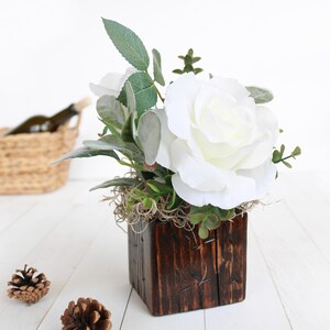 White Roses Rustic Flower Arrangement Handmade Small Floral - Etsy