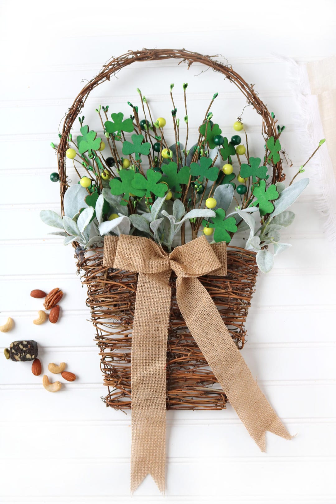 St Patricks Day Basket Wreath | Handcrafted Artificial Rustic Primitive ...