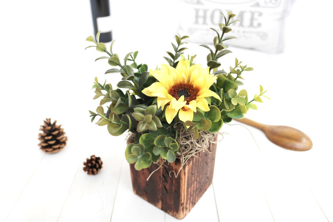 Sunflower Eucalyptus Flower Arrangement Country Farmhouse Table Decor ...