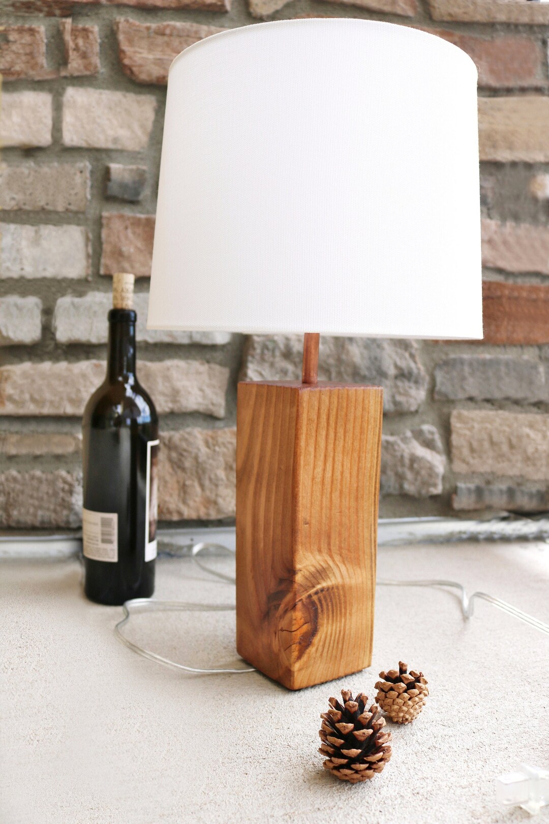 Wood Table Lamp Handcrafted | Rustic Wooden Lamp for Nightstand Natural ...