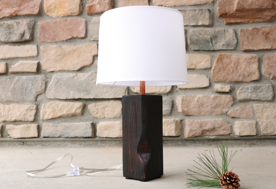 Rustic Wooden Table Lamp | Reclaimed Wood Beam Table Lamp Handcrafted ...