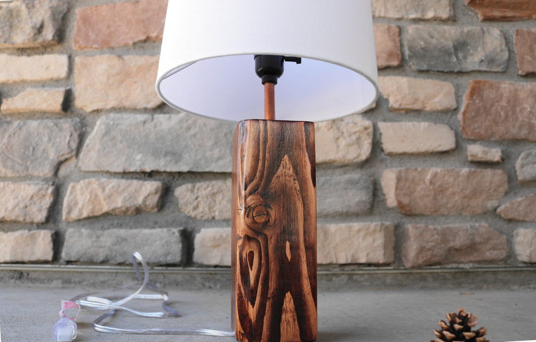 Rustic Wooden Table Lamp | Reclaimed Wood Beam Table Lamp Handcrafted ...