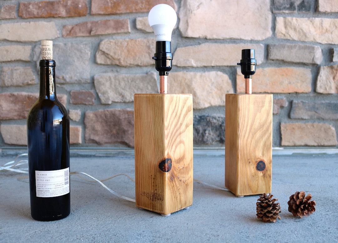 Rustic Wooden Table Lamps SET of 2 | Reclaimed Solid Wood Handcrafted ...